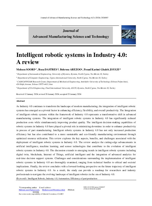 (PDF) Intelligent Robotic Systems in Industry 4.0, A Review
