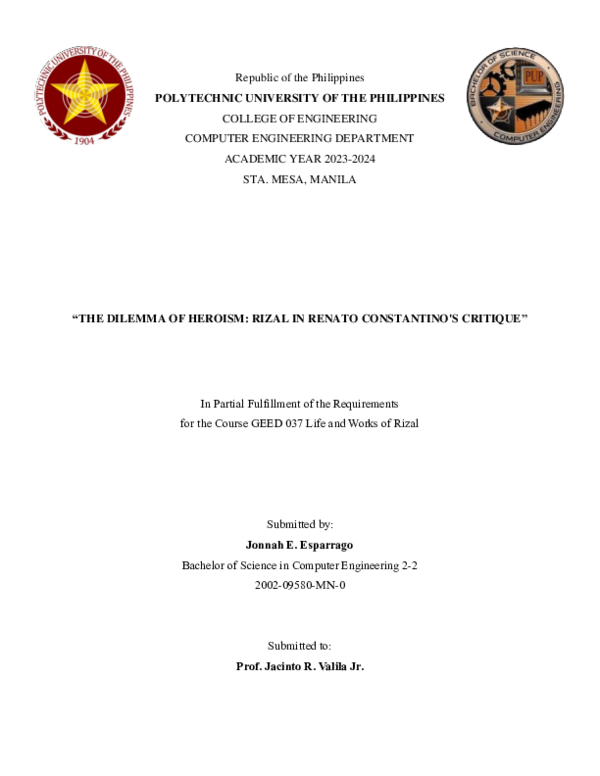 (PDF) THE DILEMMA OF HEROISM - RIZAL IN RENATO CONSTANTINO'S CRITIQUE