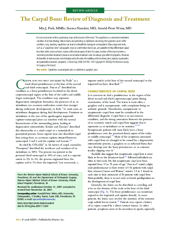 (PDF) Carpal Boss: Diagnosis, Treatment, and Clinical Implications