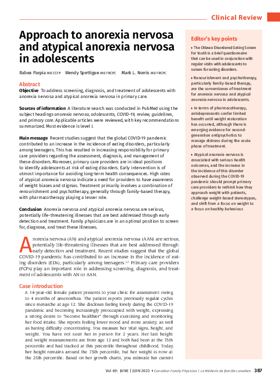 (PDF) Approach to anorexia nervosa and atypical anorexia nervosa in ...