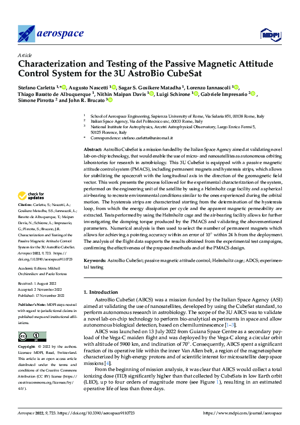 (PDF) Characterization and Testing of the Passive Magnetic Attitude ...