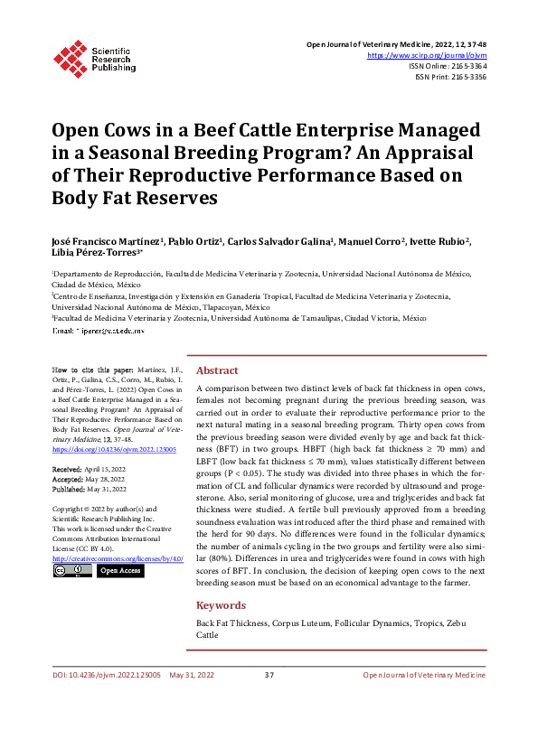 (PDF) Open Cows in a Beef Cattle Enterprise Managed in a Seasonal ...