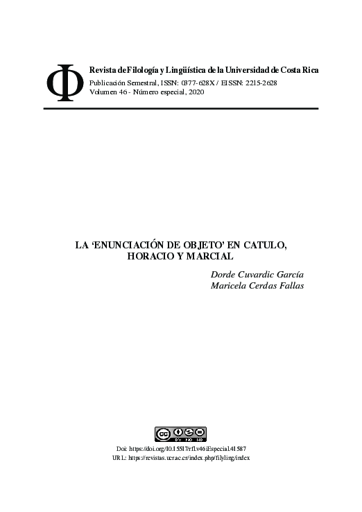 (PDF) LA ENUNCIACION DE OBJETO EN CATULO HORACIO Y MARCIAL