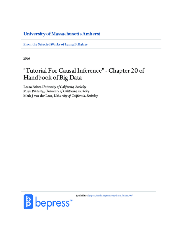 (PDF) Tutorial For Causal Inference" - Chapter 20 of Handbook of Big Data