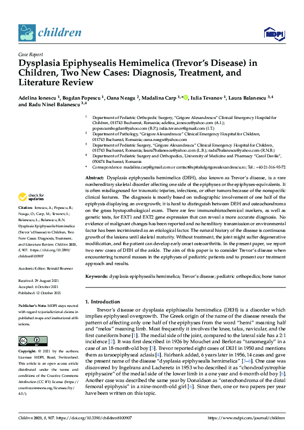 (PDF) Dysplasia Epiphysealis Hemimelica (Trevor’s Disease) in Children ...