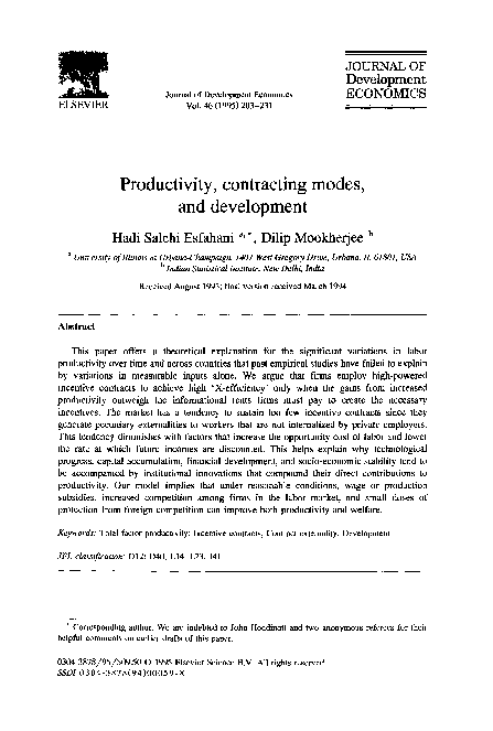 (PDF) Productivity, contracting modes, and development