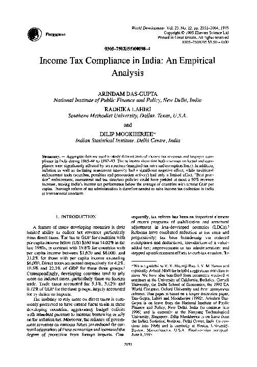 (PDF) Income tax compliance in India: An empirical analysis