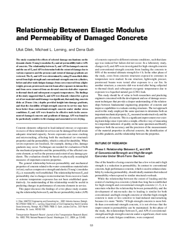 (PDF) Relationship Between Elastic Modulus and Permeability of Damaged ...