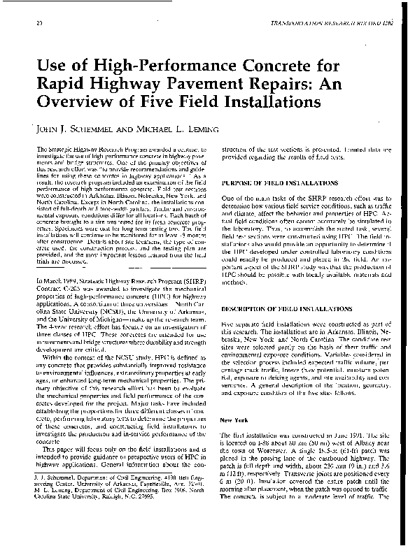 (PDF) Use of High-Performance Concrete for Rapid Highway Pavement ...