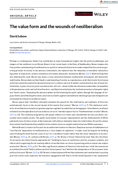 (PDF) The value form and the wounds of neoliberalism