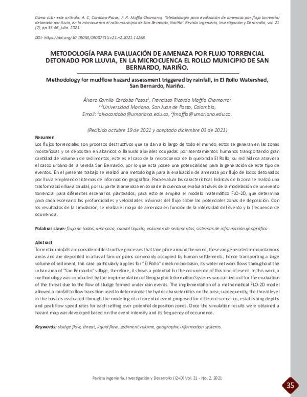 (PDF) Metodología Para Evaluación De Amenaza Por Flujo Torrencial Detonado Por Lluvia, en La ...