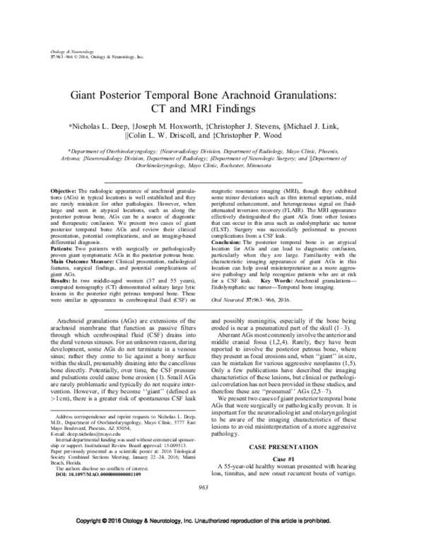 (PDF) Giant Posterior Temporal Bone Arachnoid Granulations: CT and MRI ...