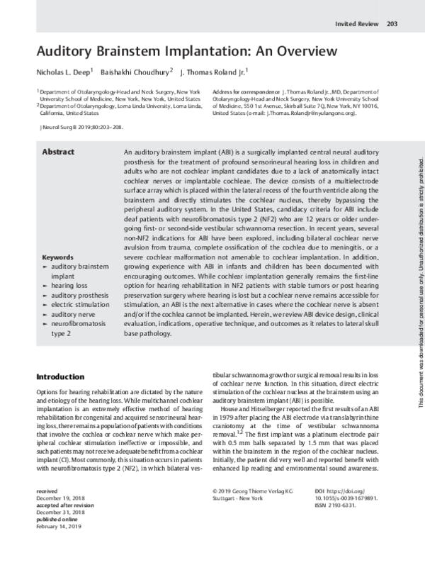 (PDF) Auditory Brainstem Implantation: An Overview