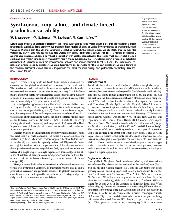 (PDF) Synchronous crop failures and climate-forced production ...