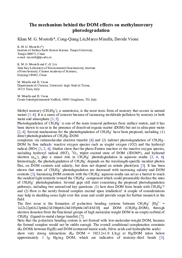 (PDF) The mechanism behind the DOM effects on methylmercury ...