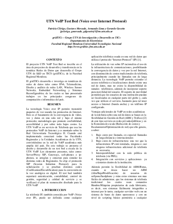 (PDF) UTN VoIP test bed (Voice over Internet Protocol) | Patricia ...