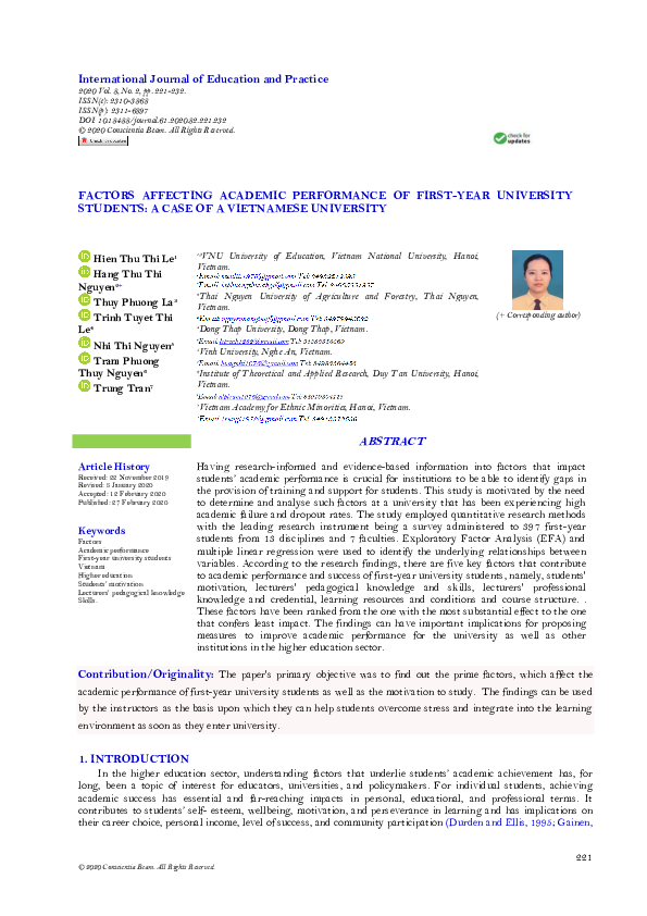 (PDF) Factors Affecting Academic Performance of First-Year University Students: A Case of a ...