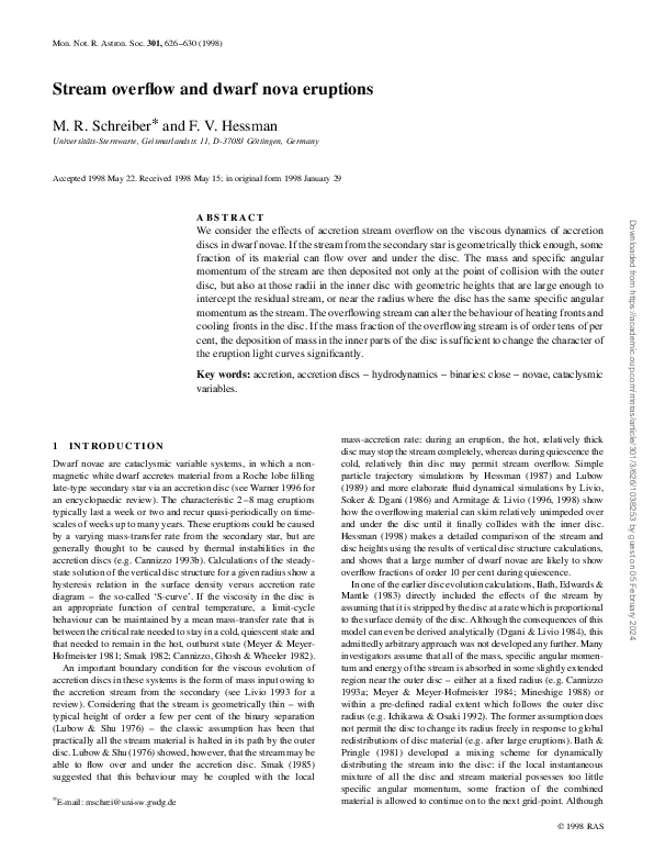 (PDF) Stream overflow and dwarf nova eruptions