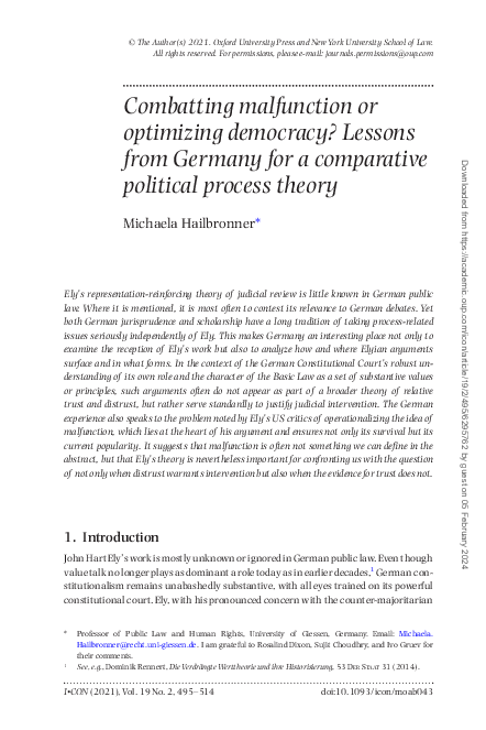 (PDF) Combatting malfunction or optimizing democracy? Lessons from ...