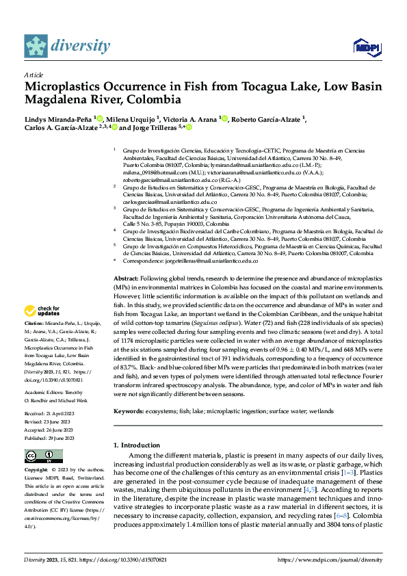 (PDF) Microplastics Occurrence in Fish from Tocagua Lake, Low Basin Magdalena River, Colombia