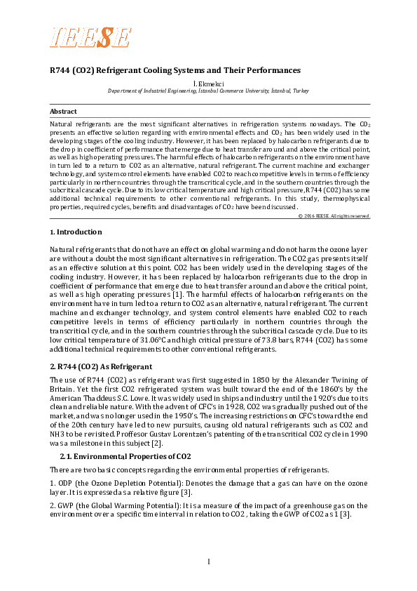 (PDF) R744 (co2) refrigerant cooling systems and their performances