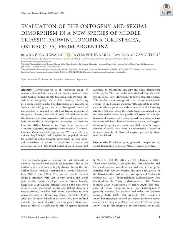 (PDF) Evaluation of the ontogeny and sexual dimorphism in a new species of Middle Triassic ...