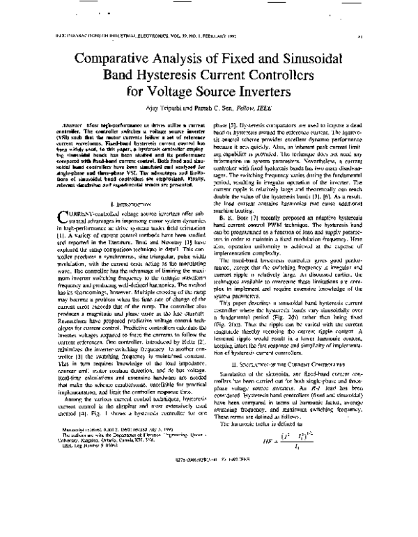 (PDF) Comparative analysis of fixed and sinusoidal band hysteresis current controllers for ...