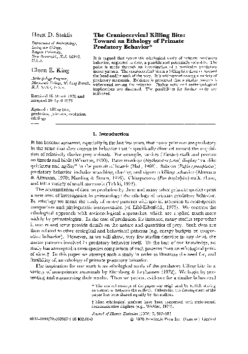 (PDF) The craniocervical killing bite: Toward an ethology of primate ...
