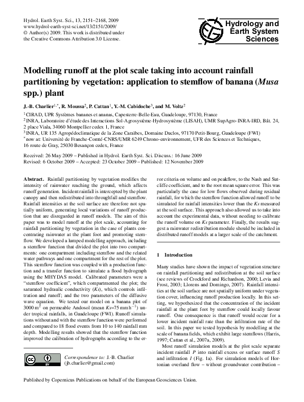 (PDF) Modelling runoff at the plot scale taking into account rainfall partitioning by vegetation ...