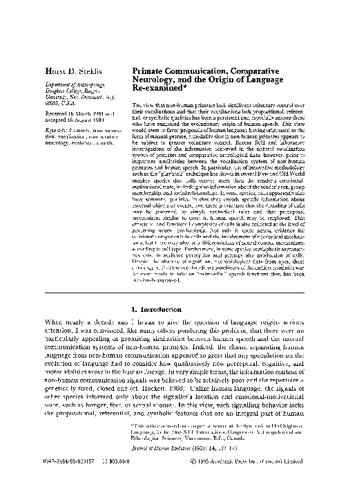 (PDF) Primate communication, comparative neurology, and the origin of ...