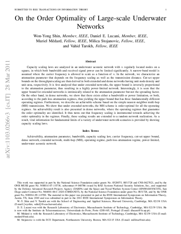 (PDF) On the Order Optimality of Large-scale Underwater Networks | Milica Stojanovic - Academia.edu