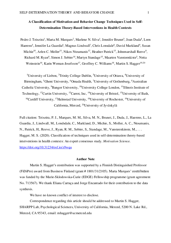 (PDF) Classification of Techniques Used in Self-Determination Theory-Based Interventions in ...