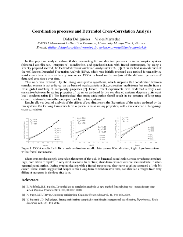 Pdf Coordination Processes And Detrended Cross Correlation Analysis