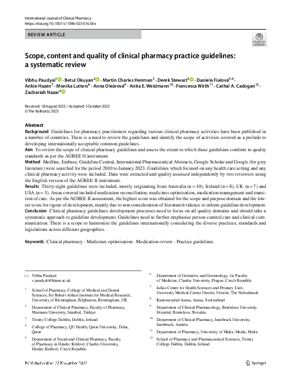 (PDF) Evaluating Clinical Pharmacy Guidelines' Quality