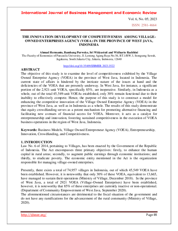 (PDF) The Innovation Development of Competitiveness Among Villageowned ...