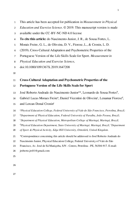 (PDF) Cross-Cultural Adaptation and Psychometric Properties of the Portuguese Version of the ...