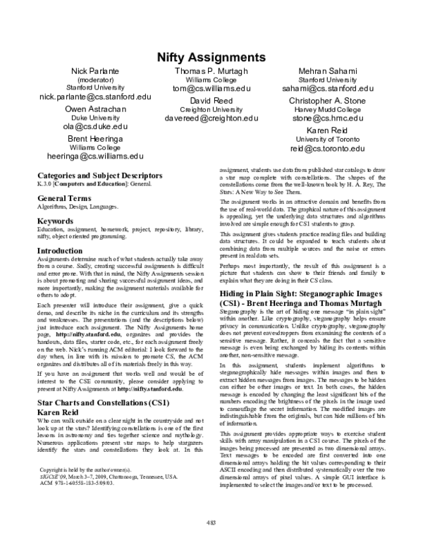 (PDF) Nifty assignments