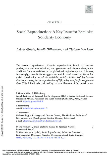 (PDF) Social Reproduction: A Key Issue for Feminist Solidarity Economy