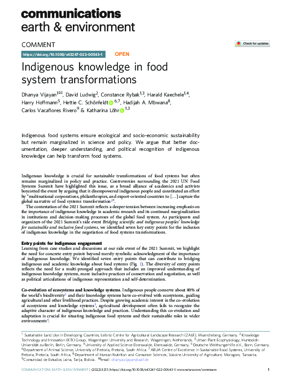 (PDF) Indigenous knowledge in food system transformations