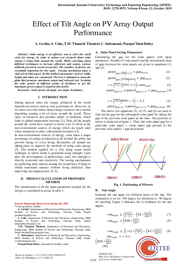 (PDF) Effect of Tilt Angle on PV Array Output Performance