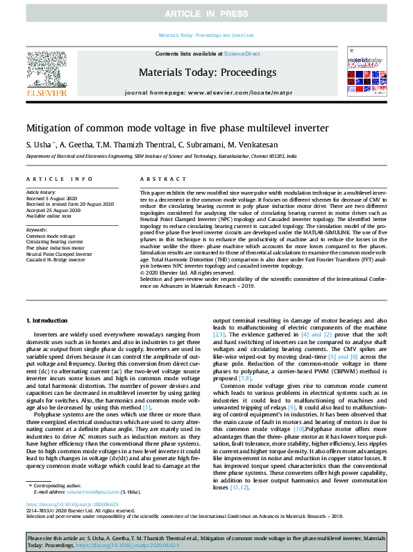 Pdf Mitigation Of Common Mode Voltage In Five Phase Multilevel Inverter