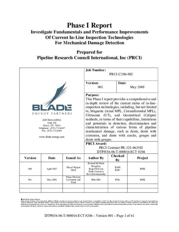 (PDF) Current In-Line Inspection Technologies for Pipeline Damage Detection