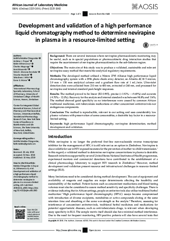 (PDF) Validated HPLC Method for Nevirapine in Plasma