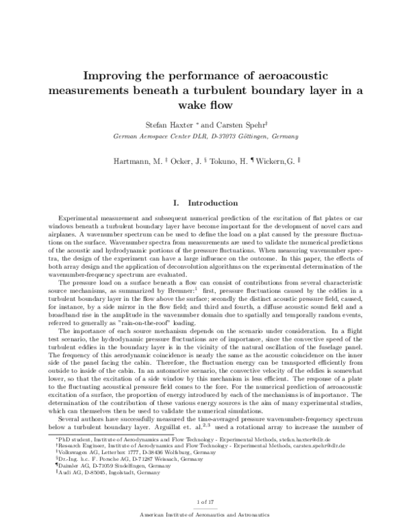 (PDF) Improving the performance of aeroacoustic measurements beneath a ...