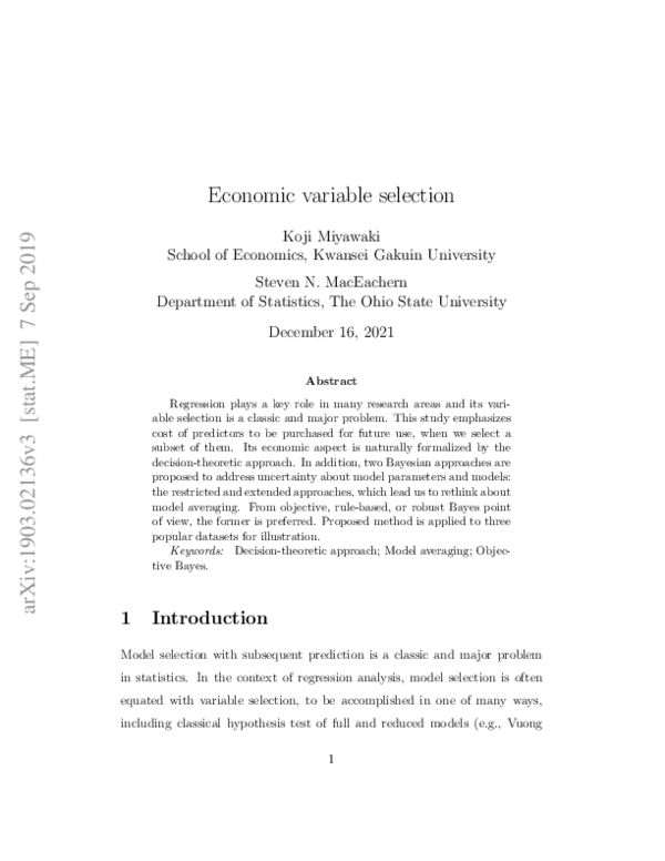 (PDF) Economic variable selection