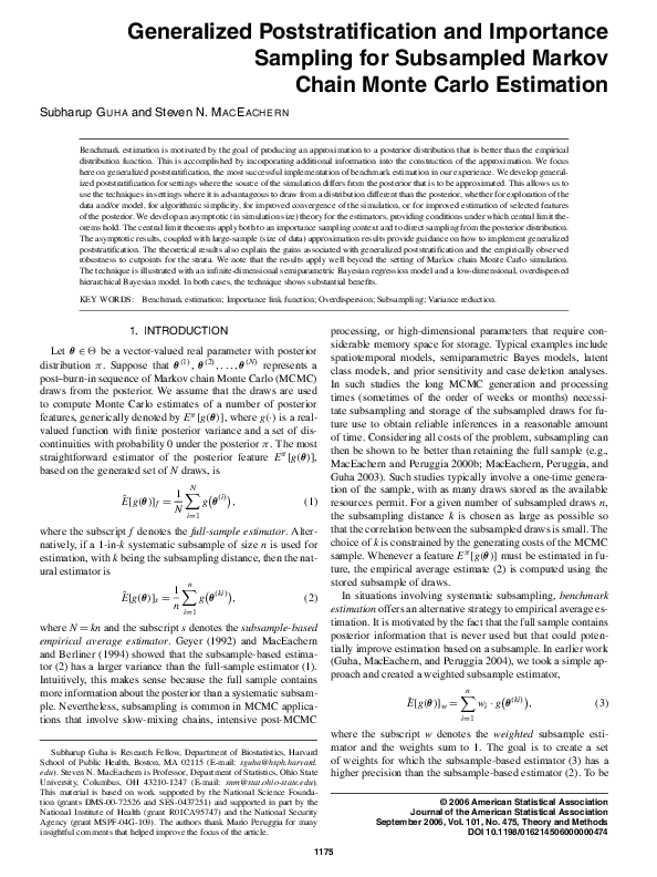 (PDF) Generalized Poststratification and Importance Sampling for Subsampled Markov Chain Monte ...
