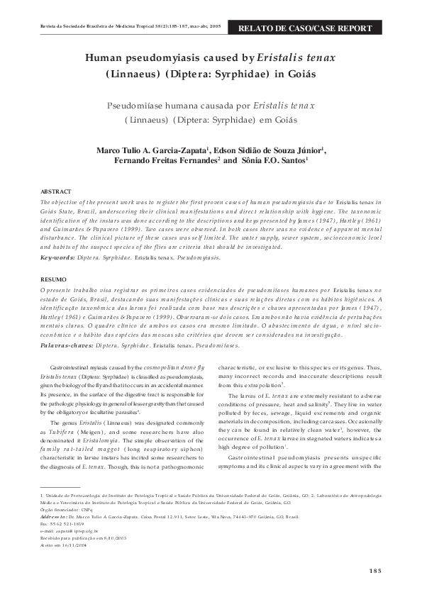 (PDF) Human pseudomyiasis caused by Eristalis tenax (Linnaeus) (Diptera ...