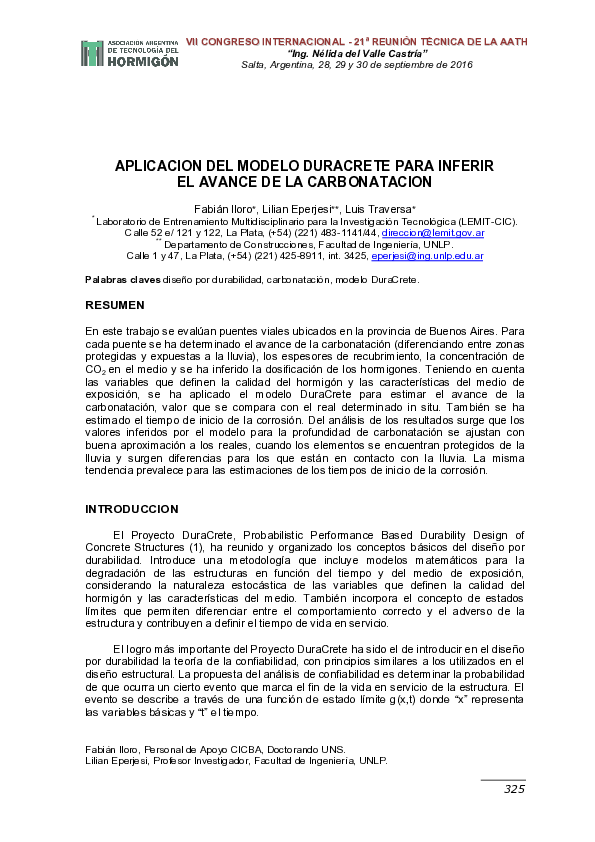 (PDF) Aplicación del modelo DuraCrete para inferir el avance de la carbonatación