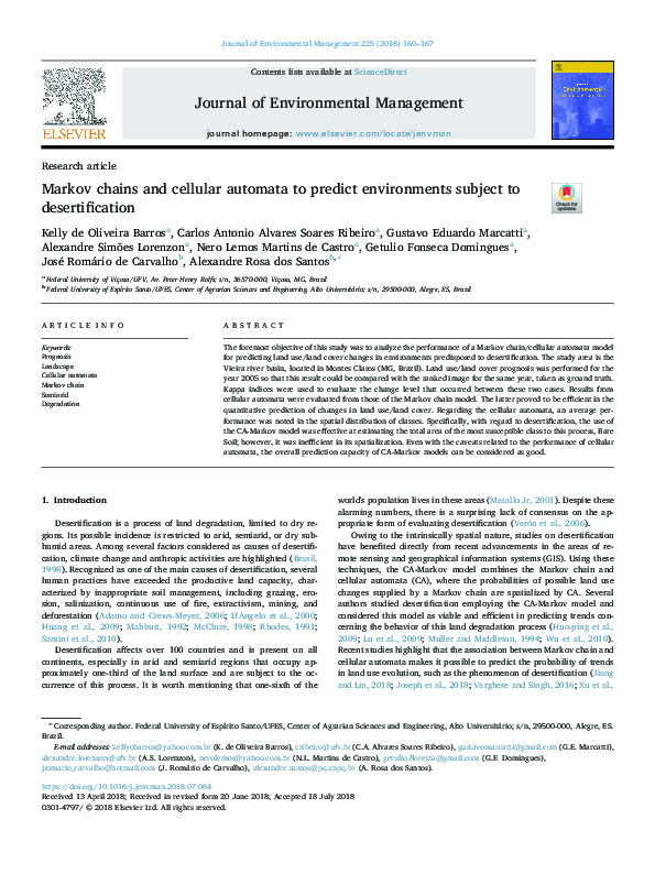 (PDF) Markov chains and cellular automata to predict environments subject to desertification
