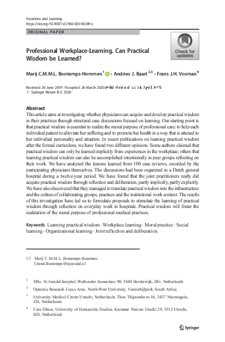 (PDF) Professional Workplace-Learning. Can Practical Wisdom be Learned?